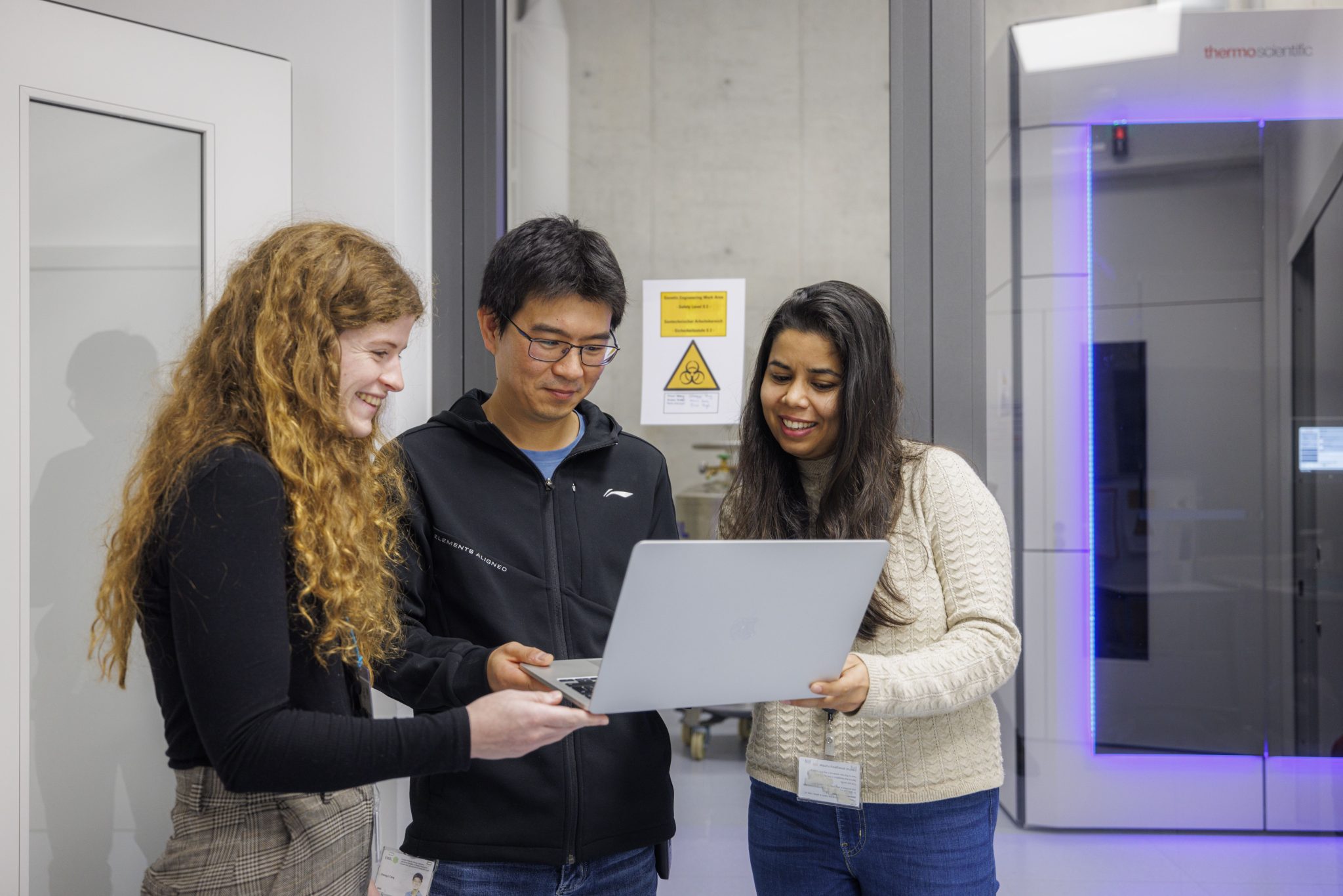 From left to right: Marie Sorin, Zhengyi Yang and Bina Kumari Singh ...